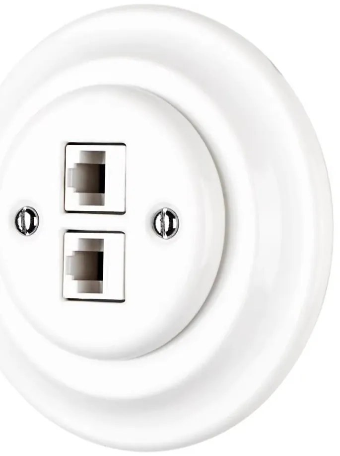 Bohemia-Design - Porcelánová retro ethernetová zásuvka s rámečkem 2x CAT.5E bílá 12359386