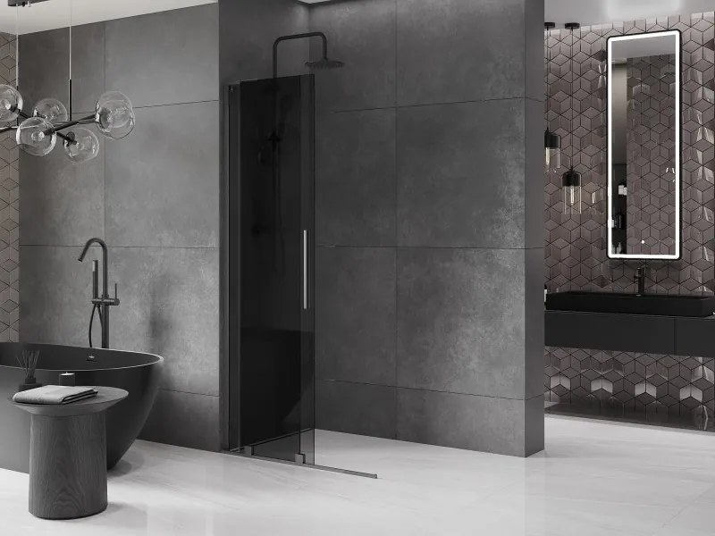 Mexen Velar L, posuvná sprchová zástěna Walk-in 90 x 200 cm, 8mm šedé sklo, grafit broušený, 871-090-003-43-66