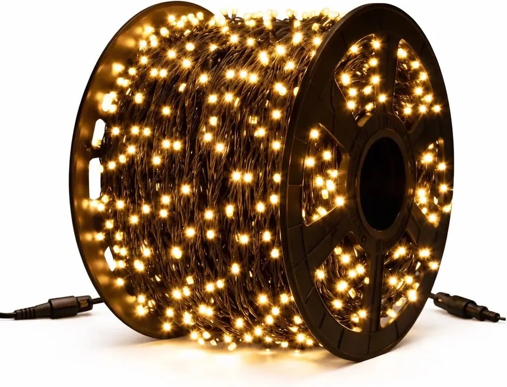 Easy Fix LED světelný řetěz, venkovní, 100 m, teple bílá, 1000 diod, černý kabel, IP67, cívka