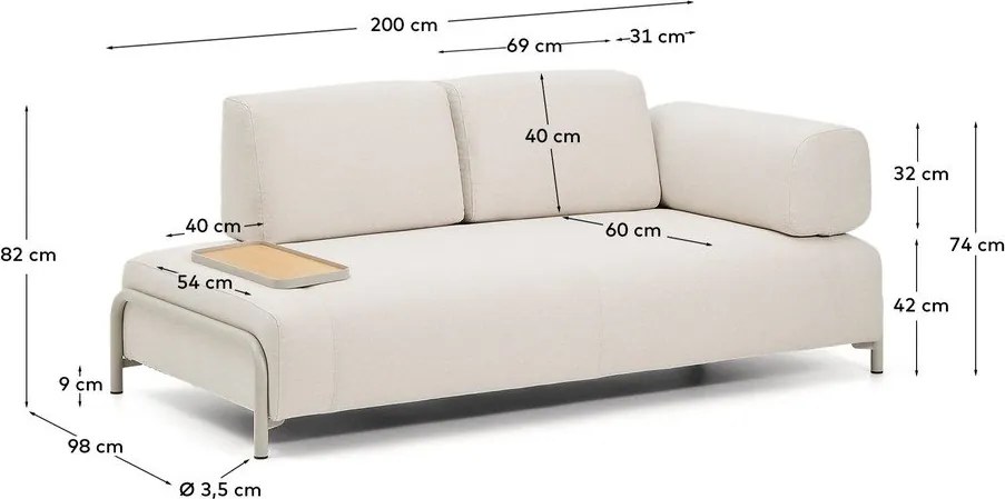 Béžová žinylková modulární pohovka 200 cm Compo – Kave Home