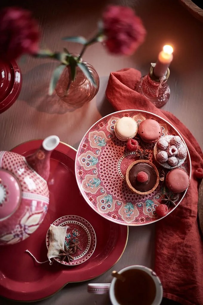 Pip Studio Flower Festival odkládací tácek na čajové sáčky, tmavě růžový (odkládací tácek na použité čajové sáčky)