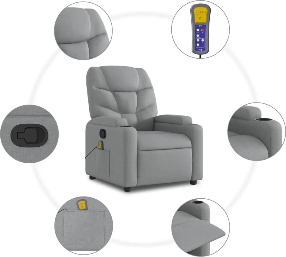 Masážní křeslo s polohovacím mechanismem, světle šedé, látkové 3206032