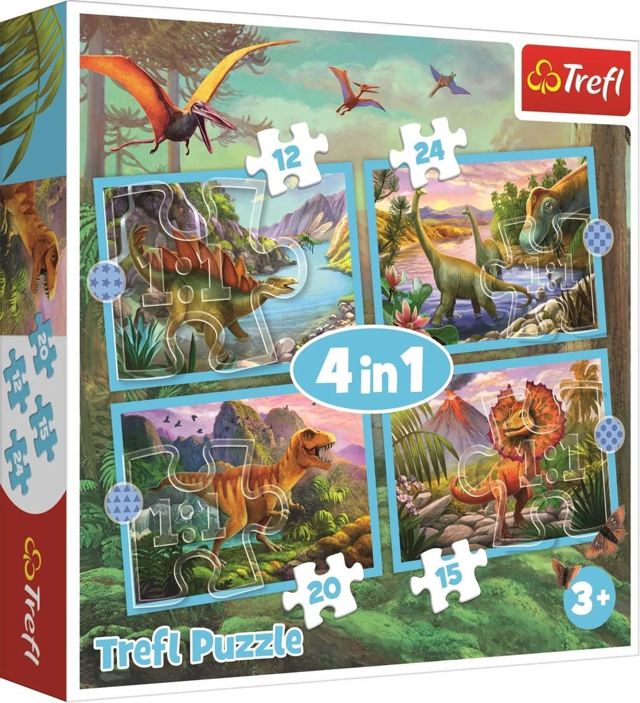 Puzzle trefl puzzle jedineční dinosauři 4v1 (12,15,20,24 dílků)