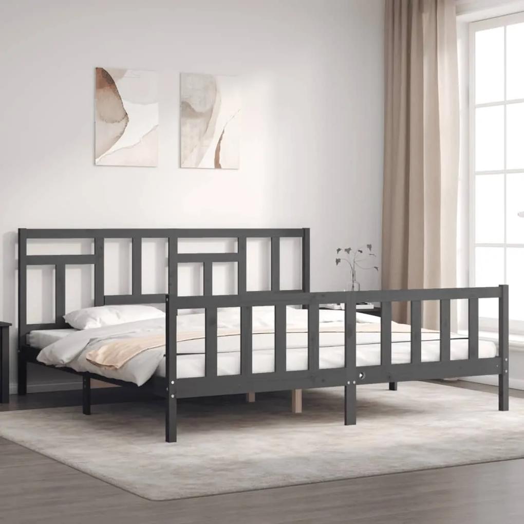 Rám postele s čelem šedý 200 x 200 cm masivní dřevo,  3193163