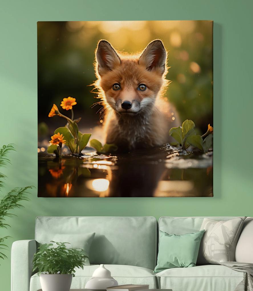 Obraz na plátně - Překvapené mládě vlka objevuje svět FeelHappy.cz Velikost obrazu: 140 x 140 cm