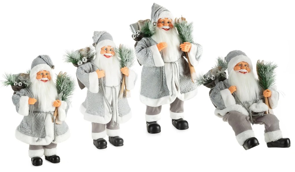 VÁNOČNÍ FIGURKA SANTA 80 CM STŘÍBRNÁ
