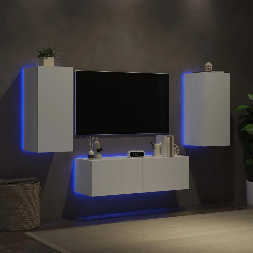 3dílná obývací stěna s LED osvětlením bílá - Default Title