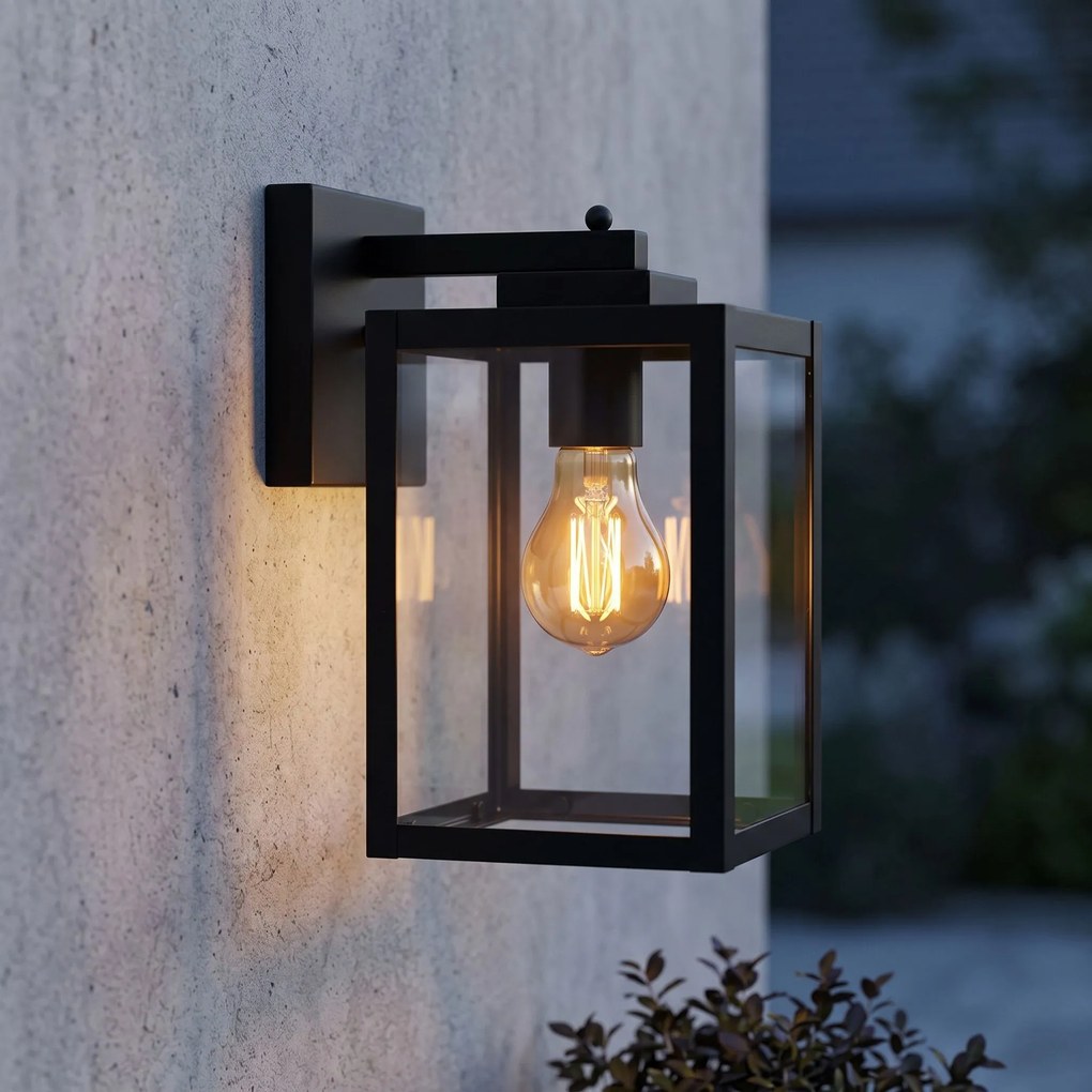 Toolight Toolight, JNH038-1G, venkovní nástěnné svítidlo se skleněnými tabulkami, 1× E27, IP44, černá matná, OSW-56224