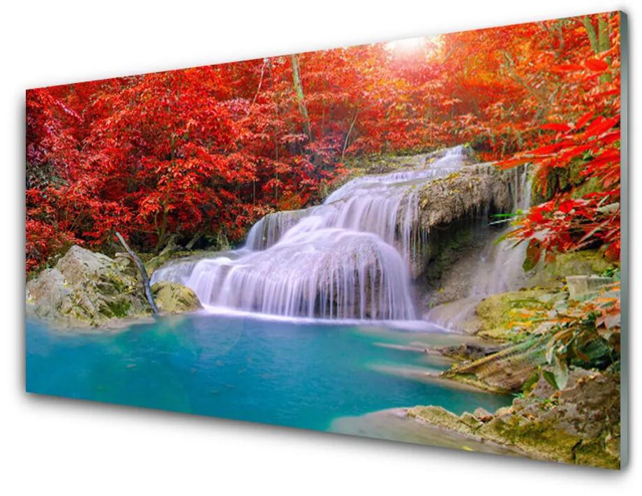 Obraz na skle Podzimní Vodopád Les 125x50 cm