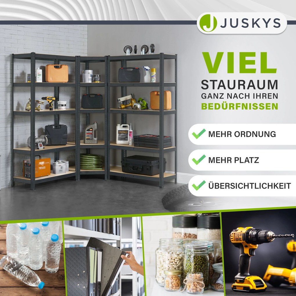 Juskys Sada tří kovových regálů Corner a Basic Barva: šedá