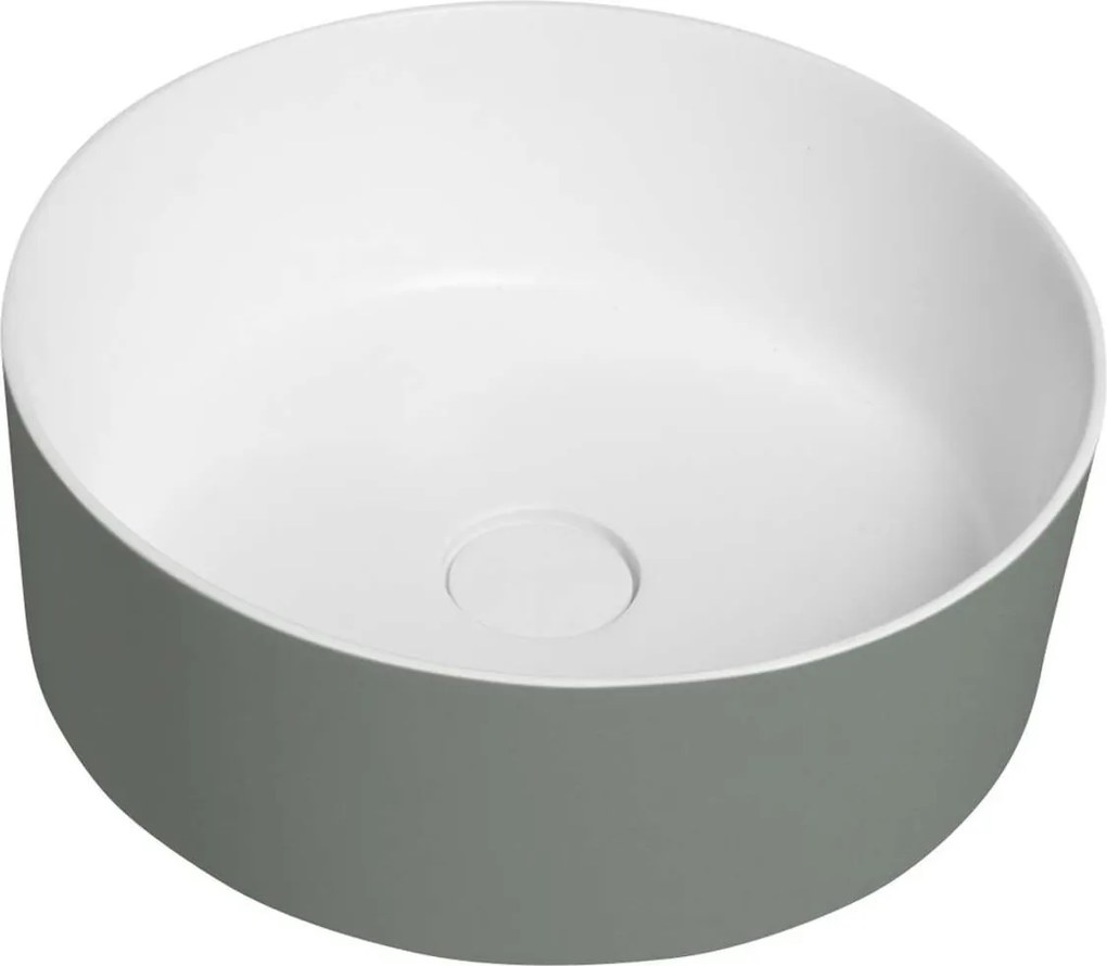 Sapho Thin - Umyvadlo na desku, průměr 38 cm, bez přepadu, bez otvoru pro baterii, matná bílá/verde WN548-44
