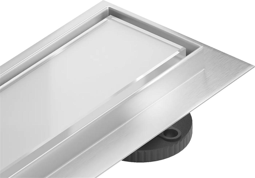 Mexen Flat nerezový sprchový žlab 80 cm vzor bílé sklo, 1027080-15