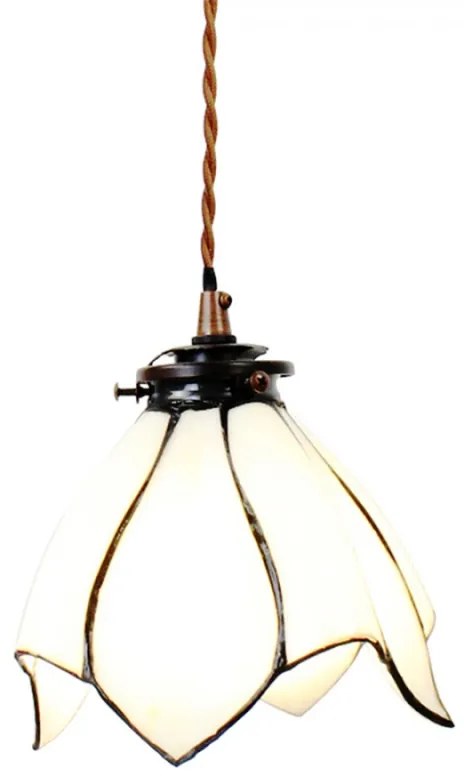 Bílá závěsná Tiffany lampa ve tvaru květu Jurren – 18x115 cm