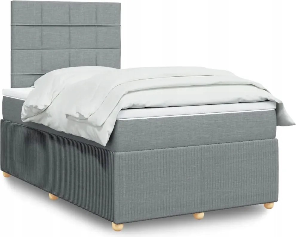 Box Spring Postel S Matrací Textil Světle Šedá Blok se čtverci 120 x 200