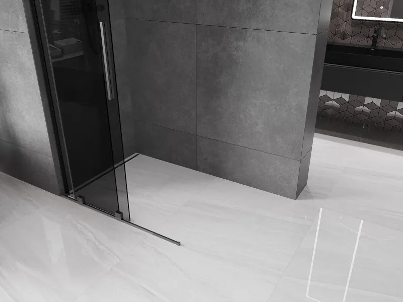 Mexen Velar L, posuvná sprchová zástěna Walk-in 100 x 200 cm, 8mm šedé sklo, grafit broušený, 871-100-003-43-66