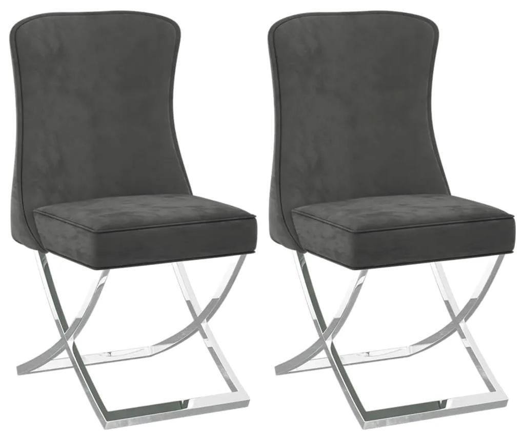 3074912 vidaXL Jídelní židle 2 ks šedé 53 x 52 x 98 cm samet a nerez ocel