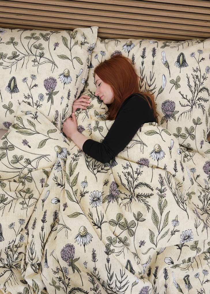 MK Lůžkoviny Francouzské krepové povlečení Renforcé - Herbář béžové 220 × 200 cm, 2ks 70 x 90 cm