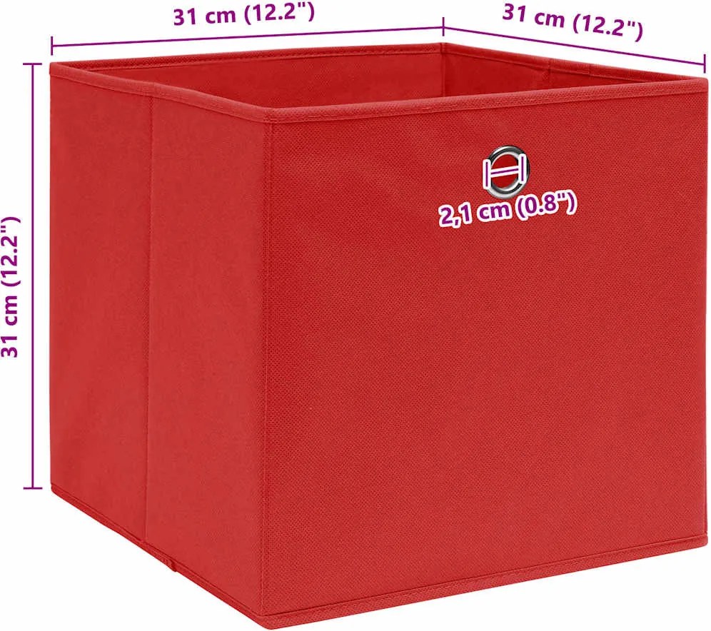Úložné boxy 10 ks červené 32 x 32 x 32 cm textil 288363