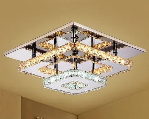 Toolight - LED křišťálová stropní lampa 8W čtvercová 30x30cm APP409-C, teplé světlo 3000K, OSW-65007