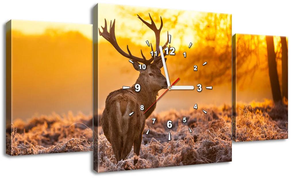 Gario Obraz s hodinami Silný jelen - 3 dílný Rozměry: 30 x 90 cm