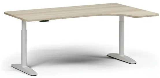 Výškově nastavitelný stůl OBOL, elektrický, 675-1325 mm, levý/pravý, deska 1800x1200 mm, bílá zaoblená podnož, dub přírodní