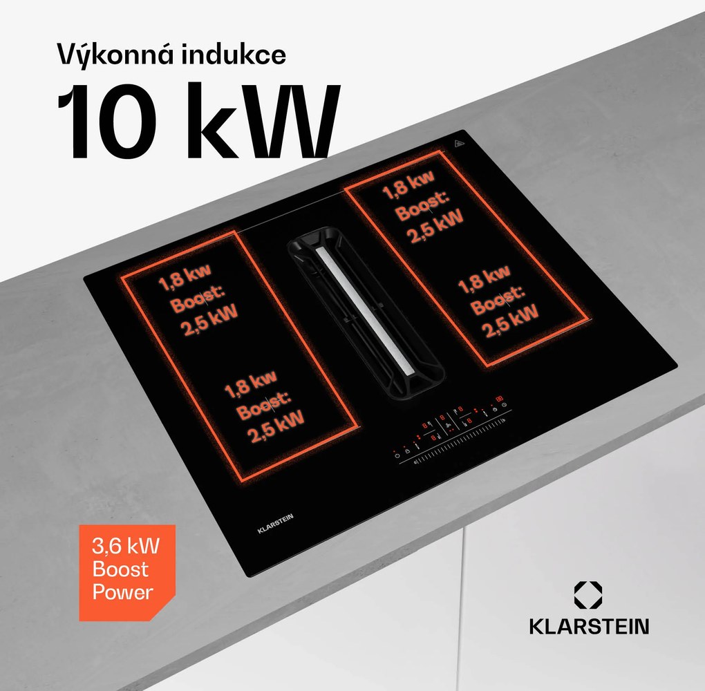 Klarstein AirJet 60 Down Air System, indukční sporák + DownAir-digestoř, 10 000 W, 445 m³/h, Boost