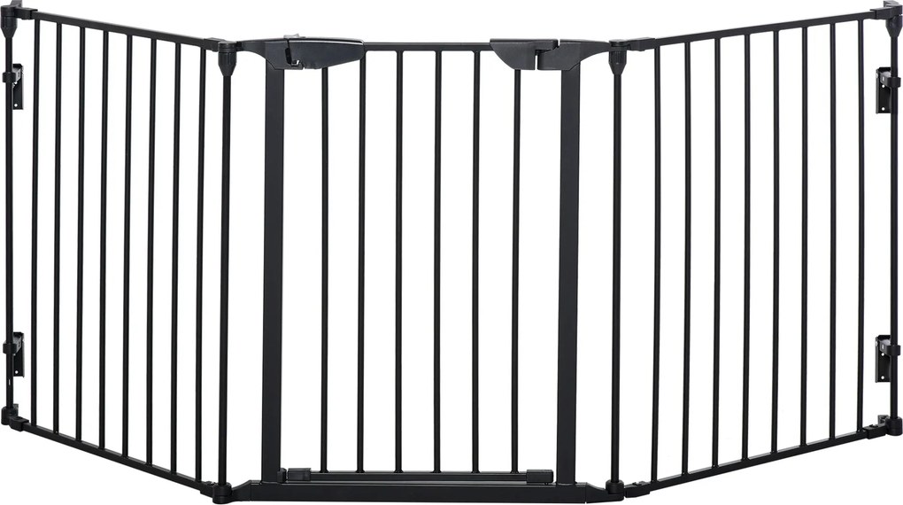 Skládací psí zábrana PawHut 180x74,5 cm s 3 panely a automatickým zámkem pro bezpečnostní bránu na schodiště a chodby - černá | Aosom