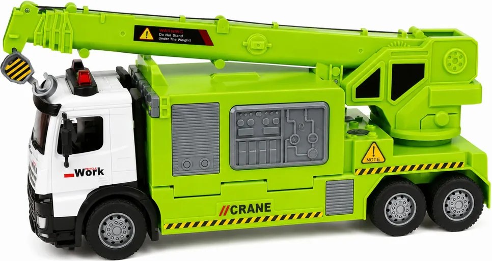 LEAN Toys Nákladní auto s jeřábem a přepravníkem vozidel – světla a zvuky – zelené