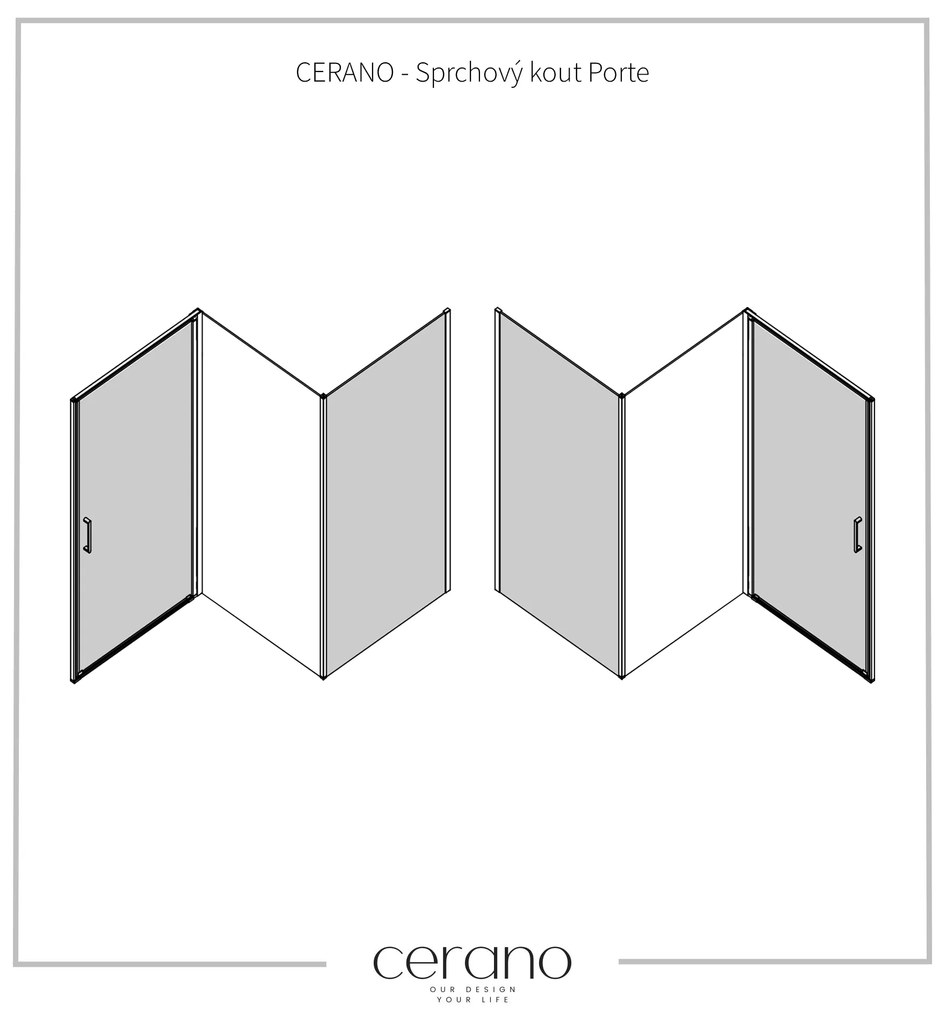 CERANO - Sprchový kout Porte L/P - 8 mm - černá matná, grafitové sklo - 80x90 cm - křídlový, CER-CER-8050BD7491