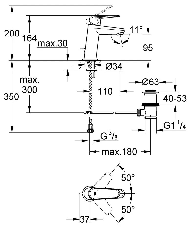 Grohe Eurodisc Cosmopolitan - Páková umyvadlová baterie s odtokovou garniturou, chrom 23049002