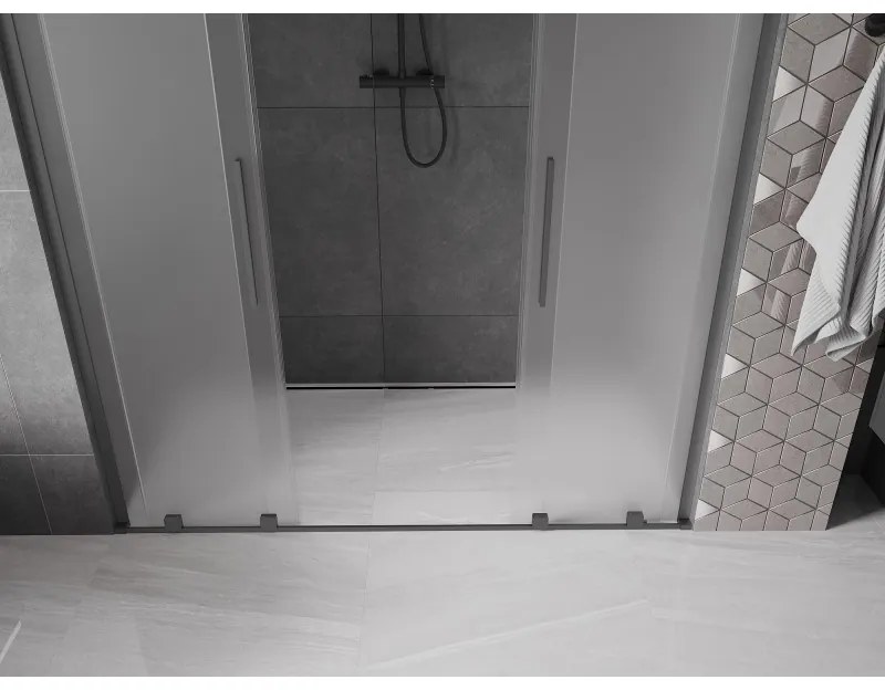 Mexen Velar L Duo, posuvné sprchové dveře do otvoru 170 cm, 8mm sklo námraza, broušený grafit, 871-170-003-32-95