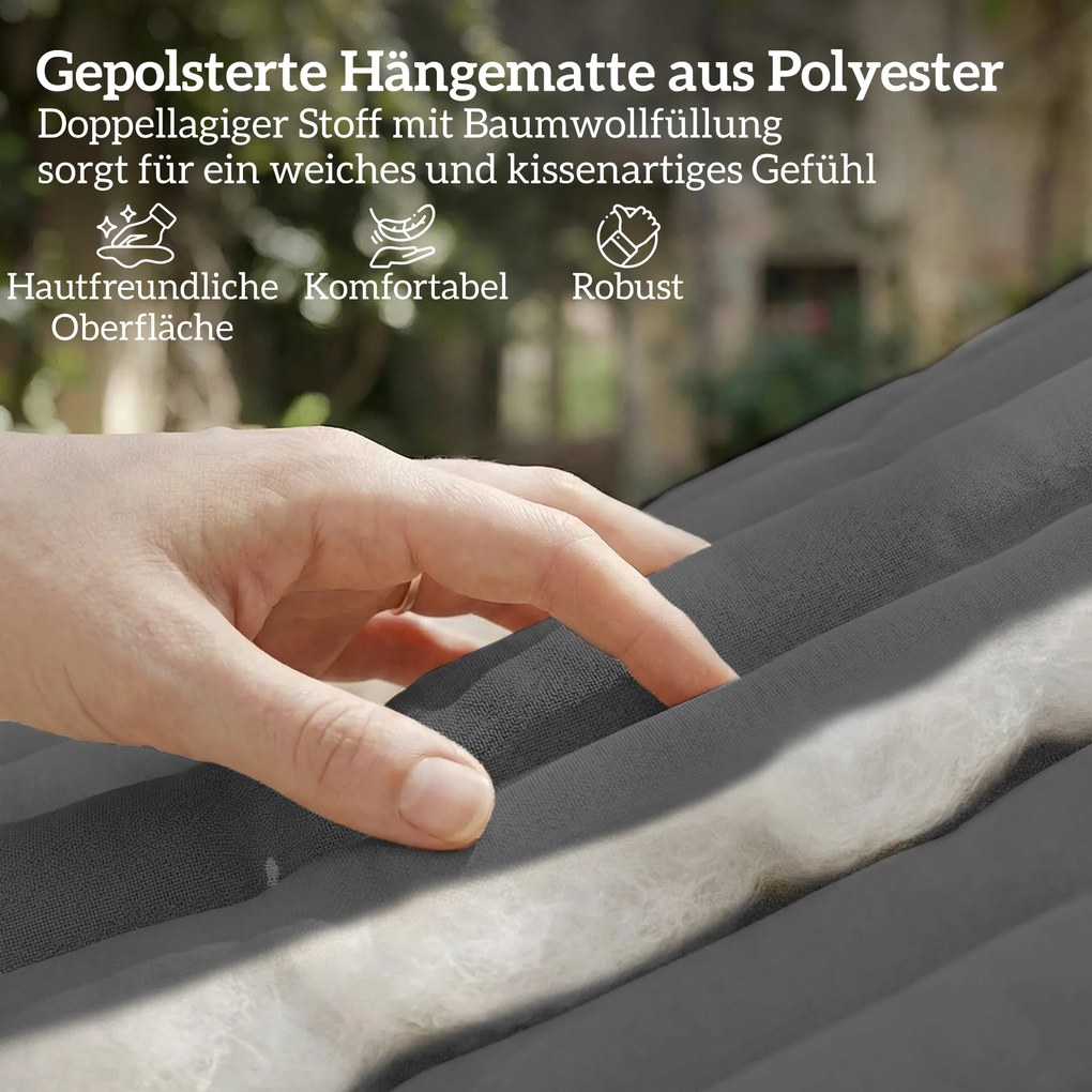 Houpací síť Outdoor 200x140 cm, dvouvrstvá houpací síť s kapsou na zásobník na hlavu, dřevěné tyče do 200 kg