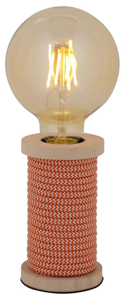 Stolní lampa Max s dřevěnou nohou oranžová