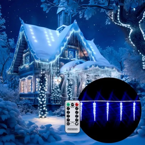 Vánoční svítící rampouchy modré, venkovní 80LED s ovladačem