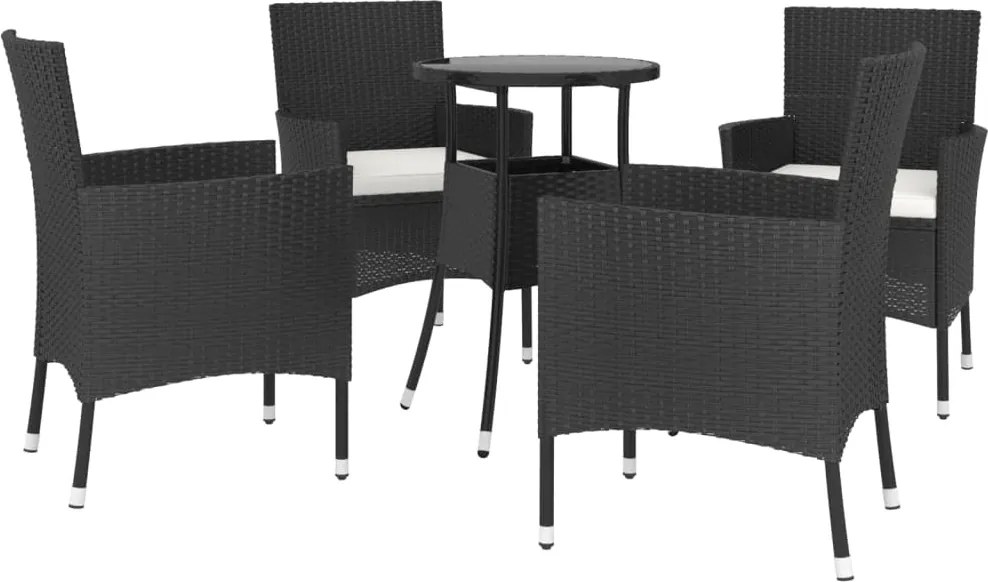 5dílný zahradní bistro set s poduškami černý polyratan 3187415