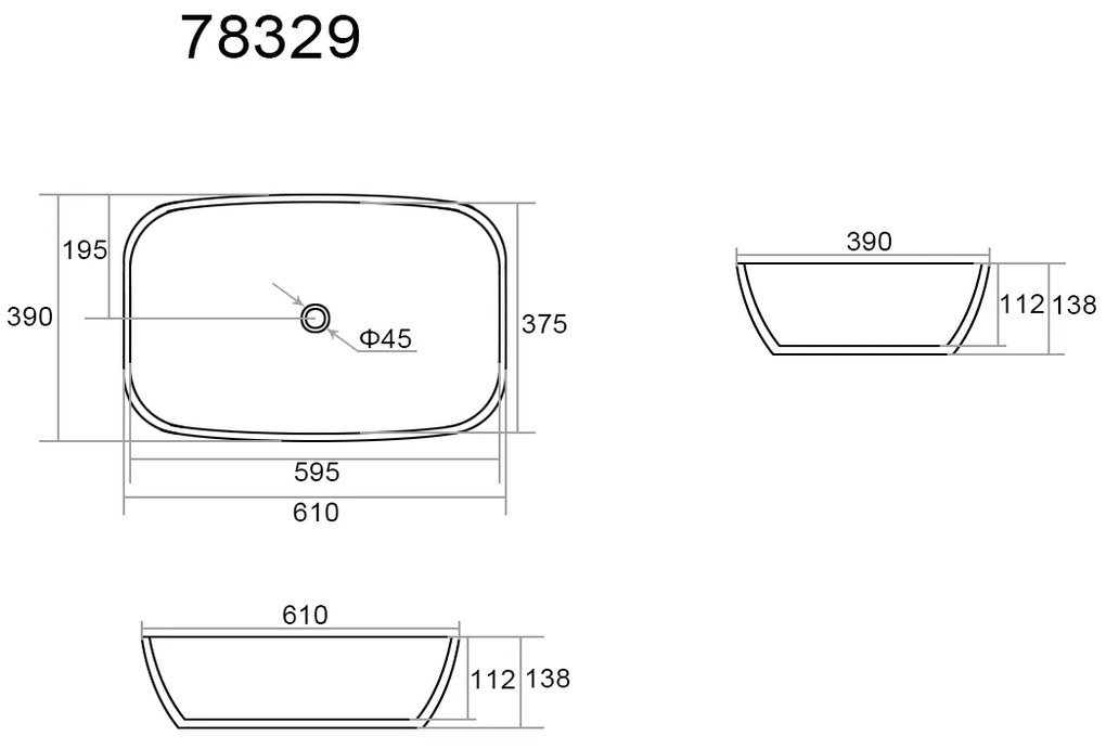 Comad Keramické umyvadlo na desku UN-MEGI-MW13, bílá