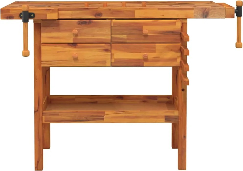 Pracovní stůl se zásuvkami a svěráky 124x52x83cm masivní akácie 153322