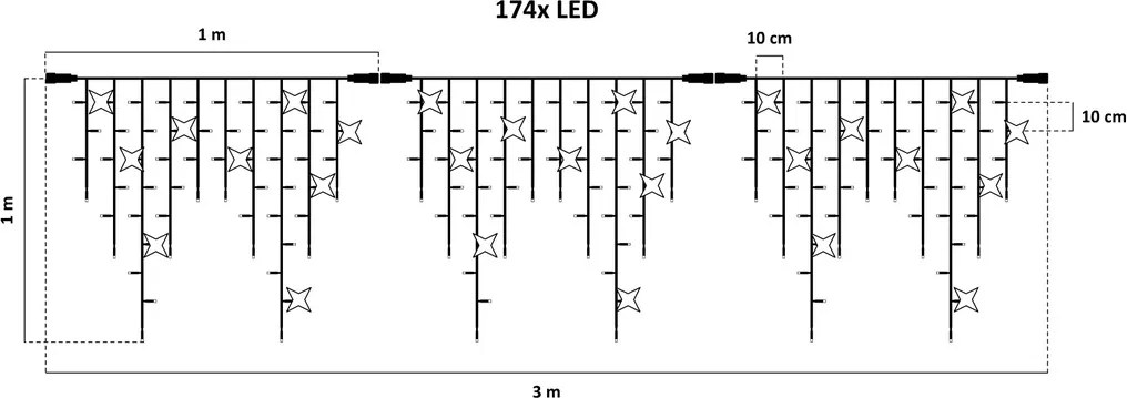 Easy Fix venkovní LED rampouchy, světelné, 300 × 90 cm, ledově bílá s FLASH, 174 diod, bílý kabel, IP67