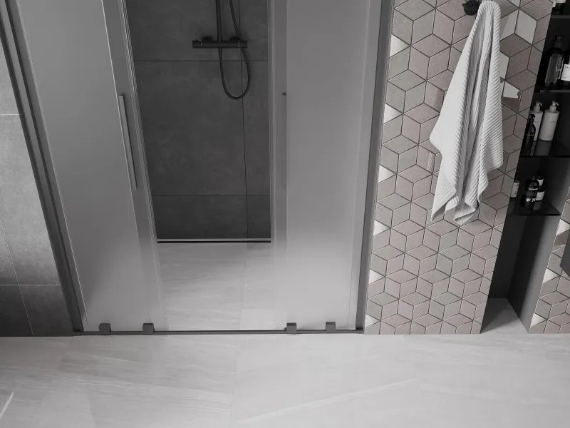 Mexen Velar Duo, posuvné sprchové dveře do otvoru 150 cm, 8mm sklo námraza, grafit broušený, 871-150-000-32-66