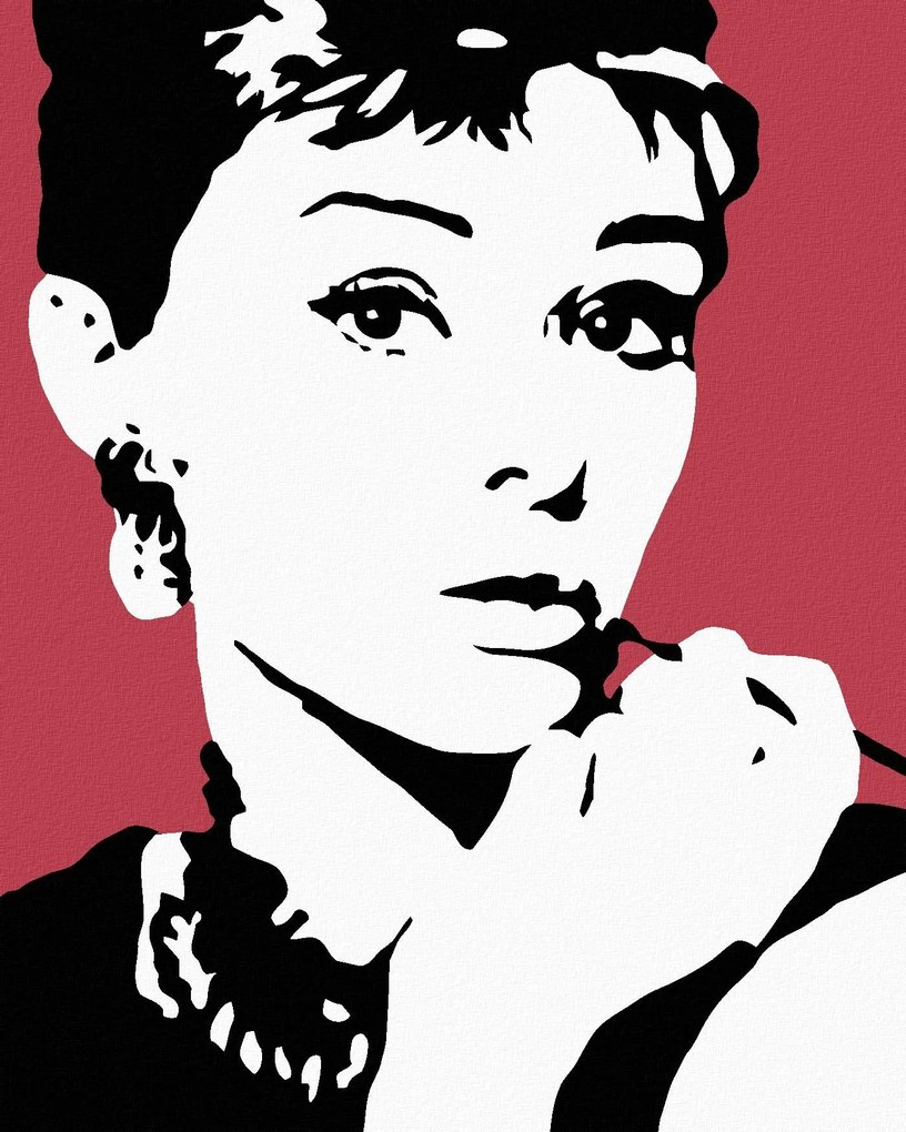 zuty malování podle čísel - audrey hepburn na červeném pozadí, 40x50 cm, vypnuté plátno na rám