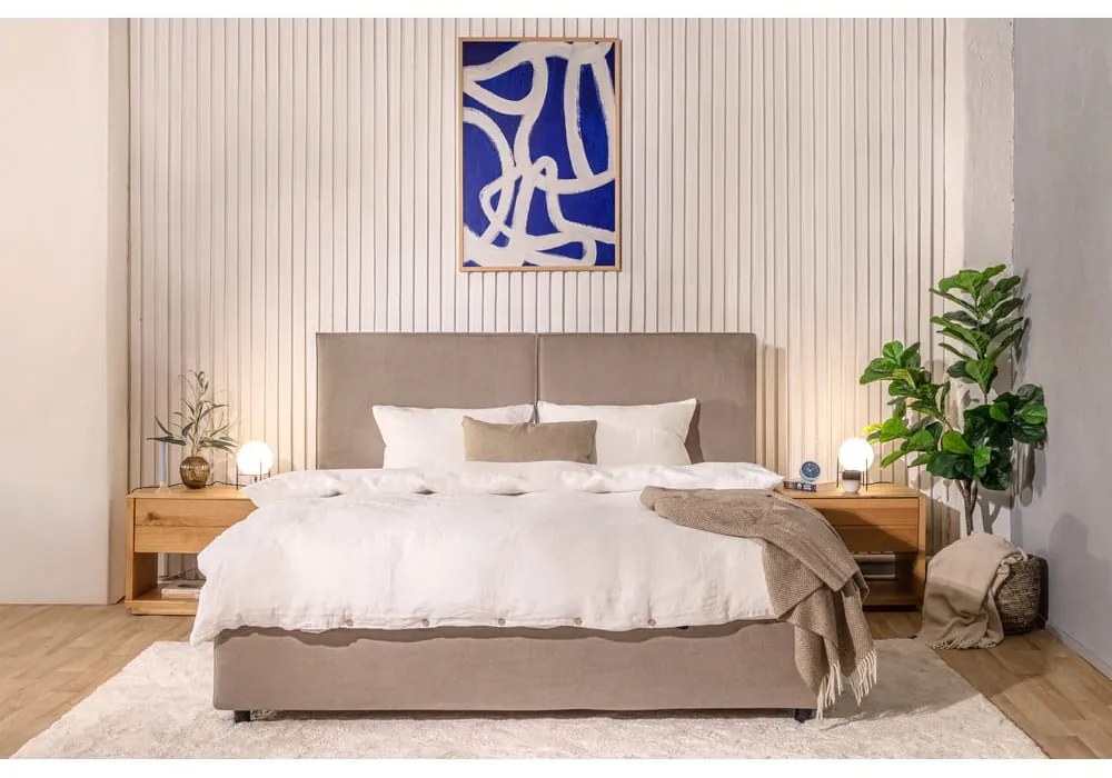 Čalouněná dvoulůžková postel taupe s úložným prostorem s matrací/s roštem 180x200 cm Myra Bold – Bonami Selection