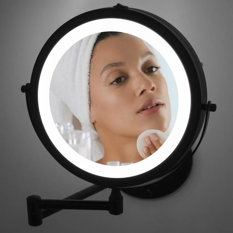 Erga Eda, LED osvětlené kosmetické zrcadlo na make-up ø20 cm, černá matná, ERG-YKA-CH.EDA-BLK