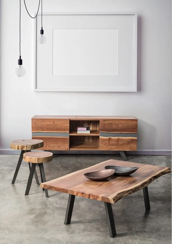 Černý/v přírodní barvě konferenční stolek s deskou z akácie 65x115 cm Aron – Bizzotto