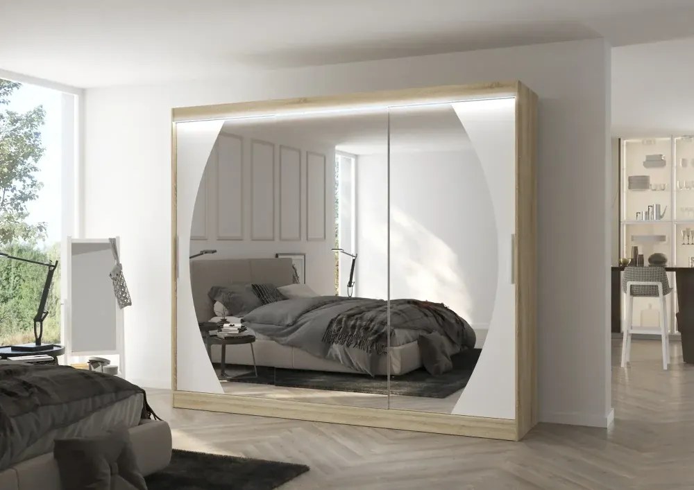 Posuvná skříň se zrcadlem a LED osvětlením CAMBE 250