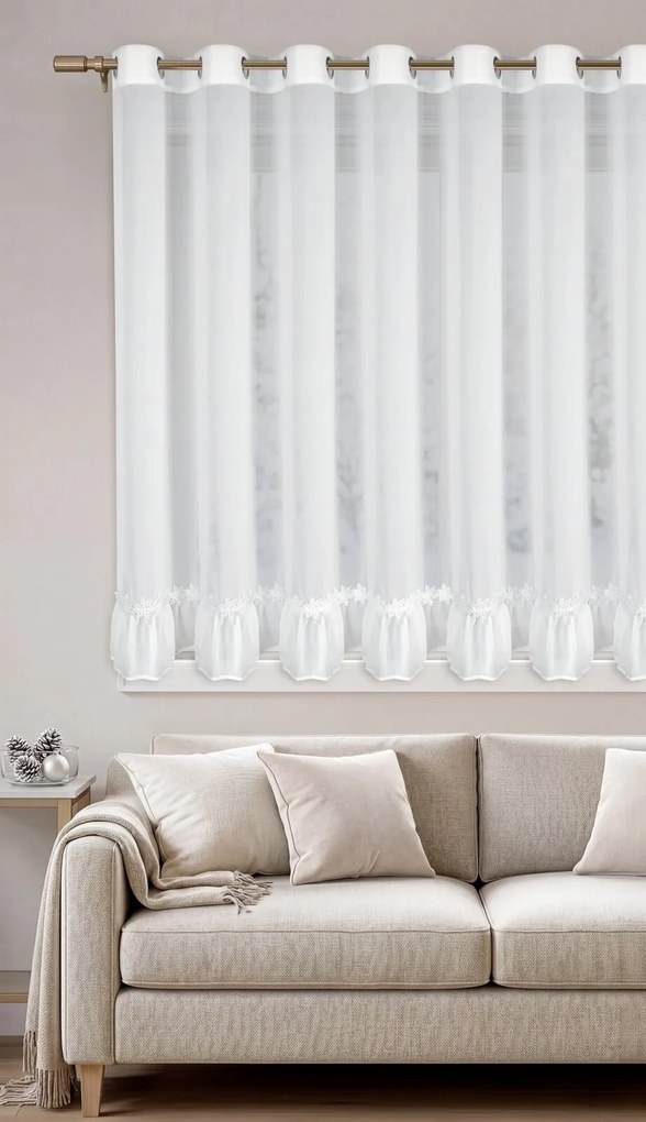 VÁNOČNÍ ZÁCLONA NA KROUŽCÍCH FLAKE 350X160 CM BÍLÁ