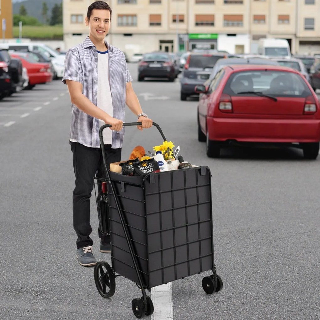 Costway Nákupní vozík s univerzálními předními koly s vložkou Oxford a 120 l