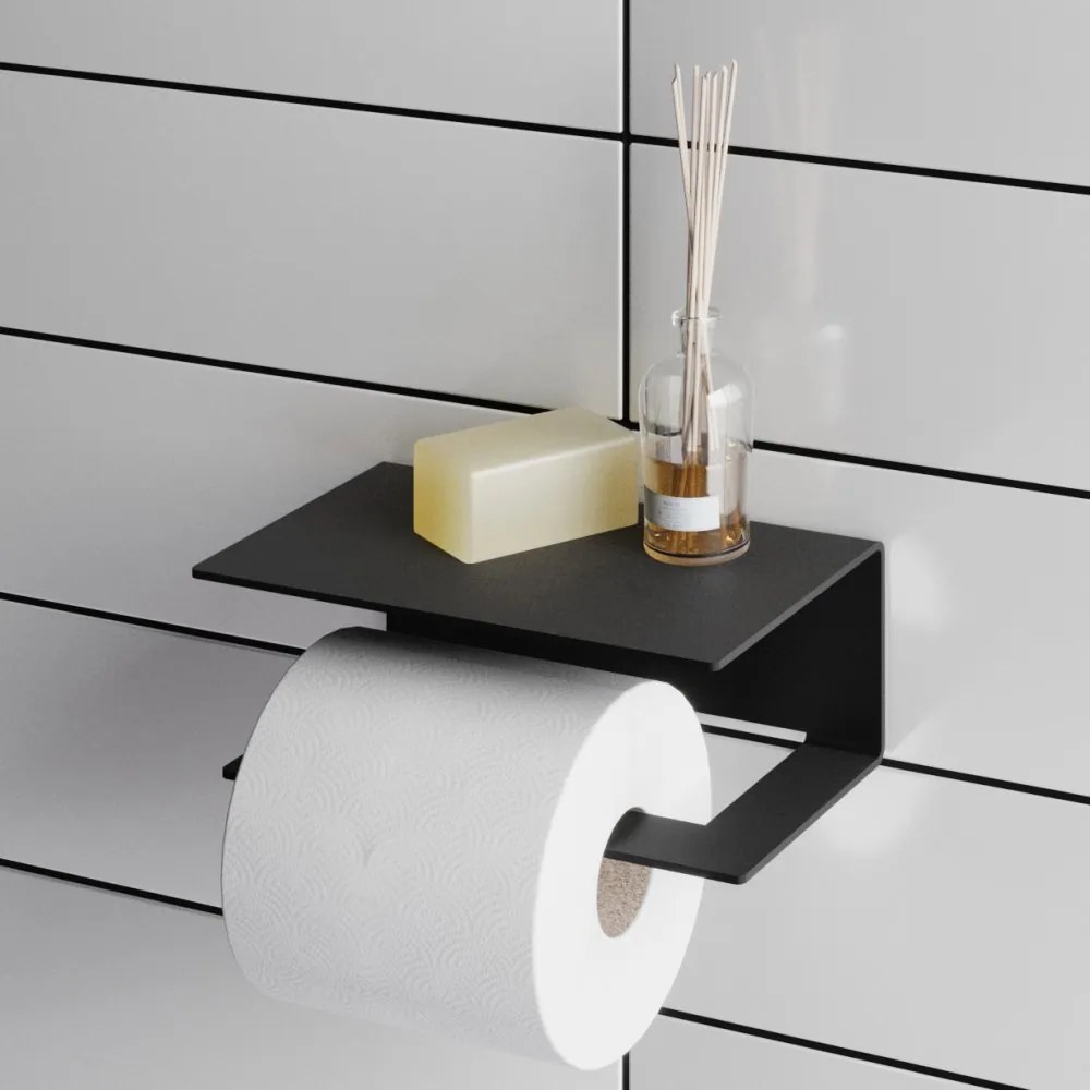 Kovový nástěnný držák na toaletní papír Berno černý M - levá varianta