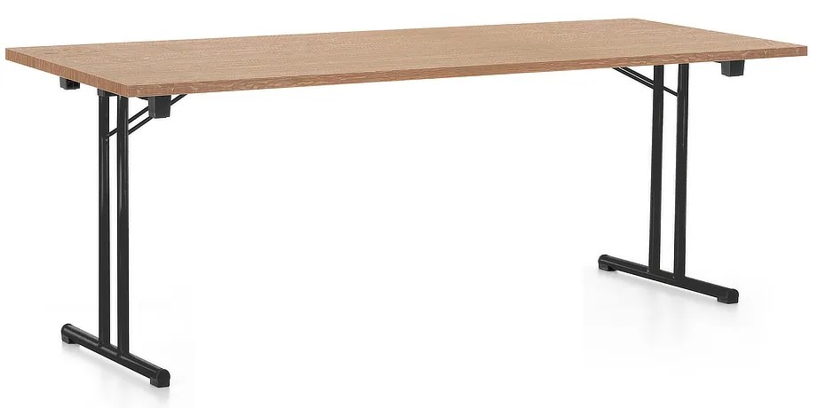 Skládací stůl 200 x 80 cm, černá podnož, dub
