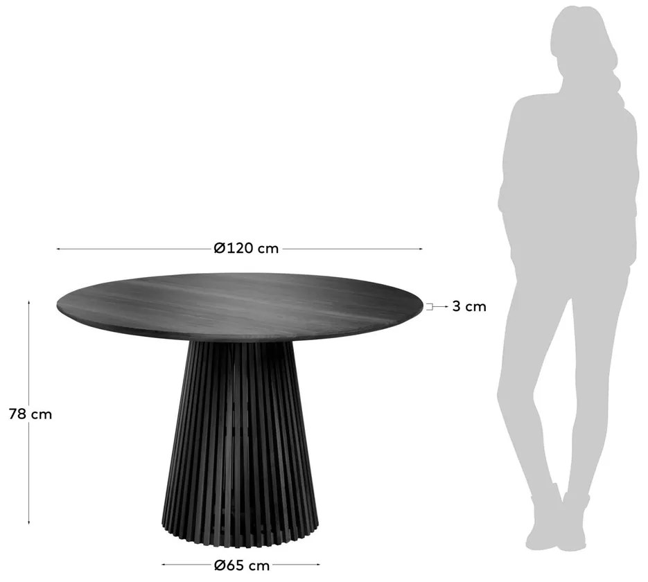 Černý dřevěný kulatý jídelní stůl Kave Home Jeanette 120 cm