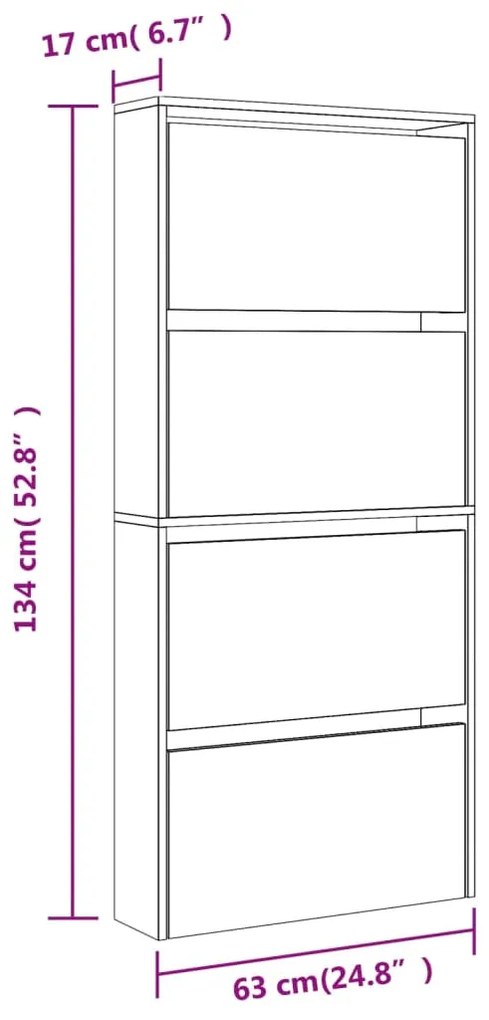 Botník se zrcadlem 4patrový betonově šedý 63 x 17 x 134 cm